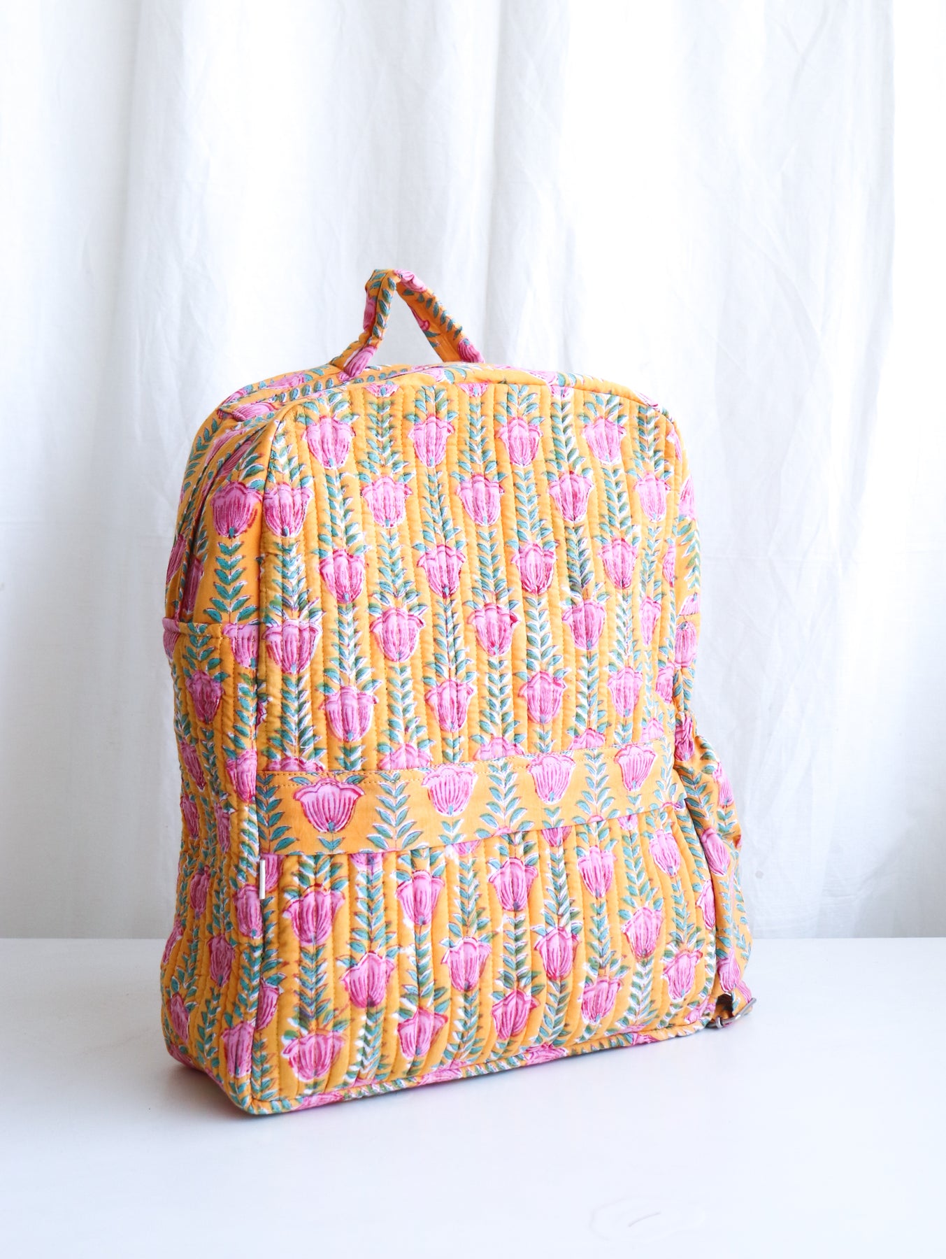 Quilted block print back pack - Laptop back pack - Yellow Tulips – Kari ...