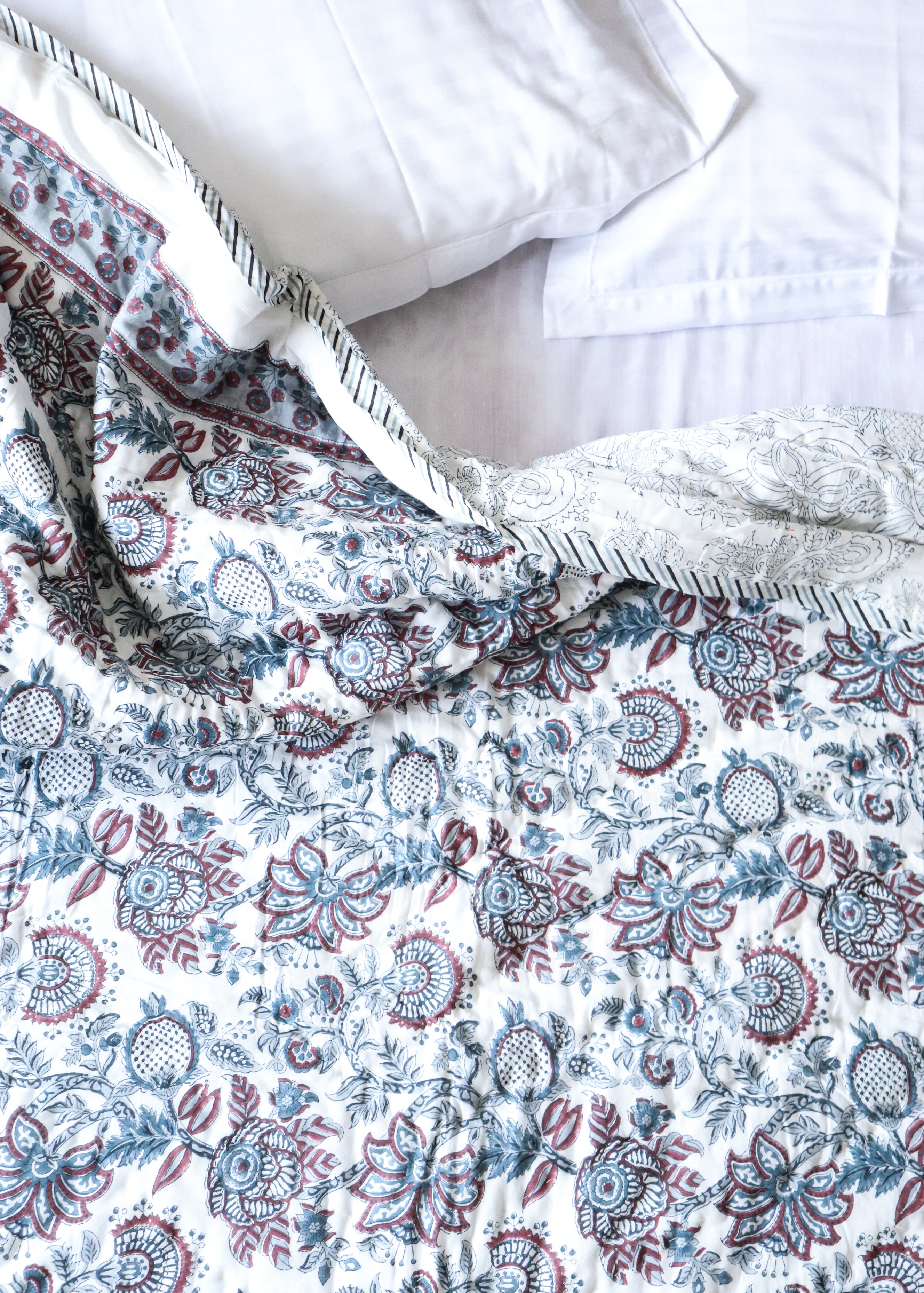 Pomegranate quilt - Dusty blue and maroon AC quilt - King, Queen and s ...