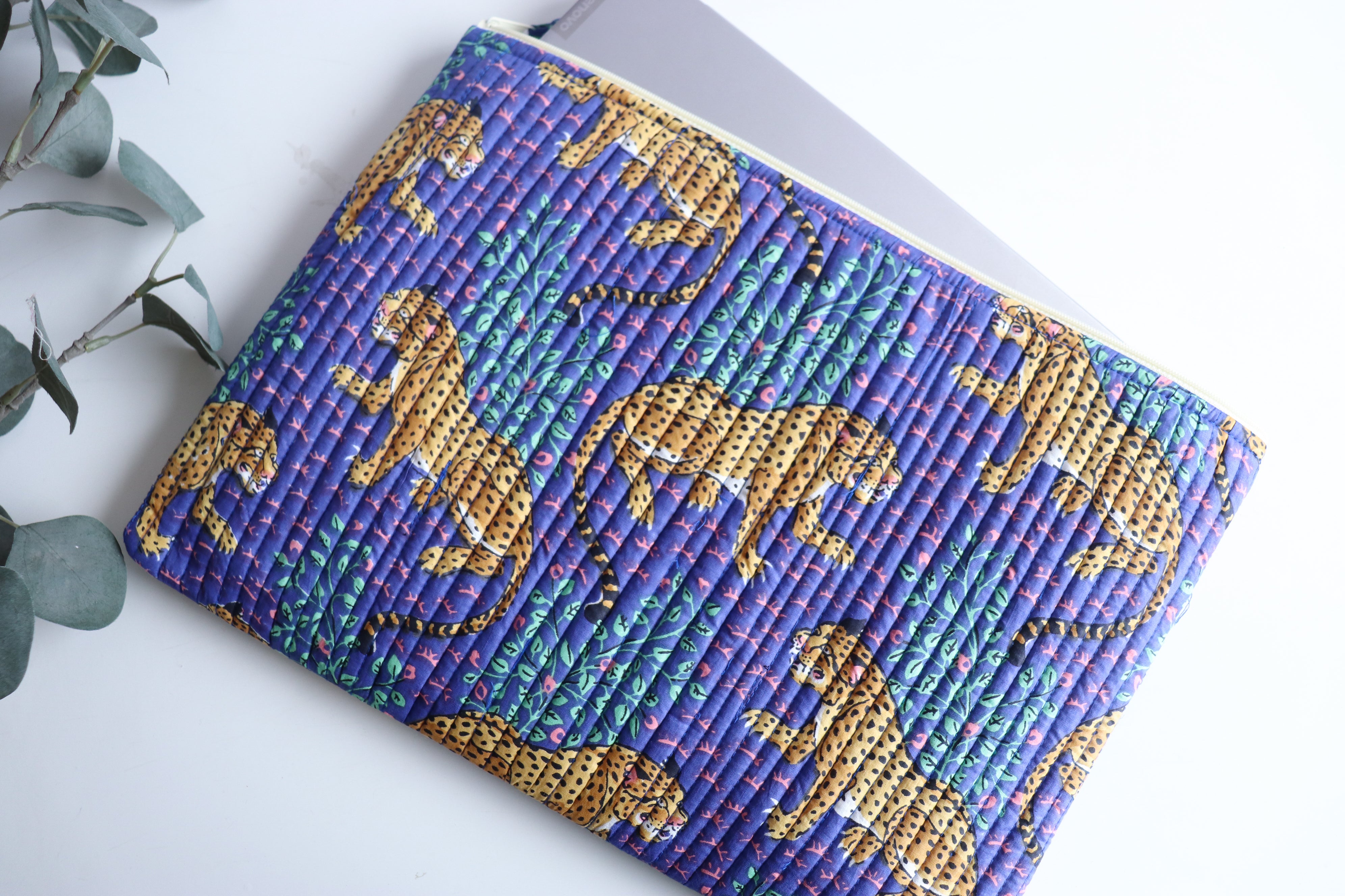 Block Print Laptop Sleeve - Purple Cheetah 13 to 16 Inch | Kari by Kriti