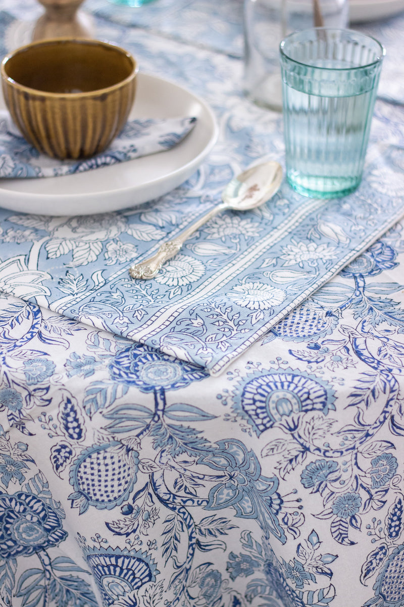 Light blue Round tablecloth - 6 seater block print table cloth - Norwa ...