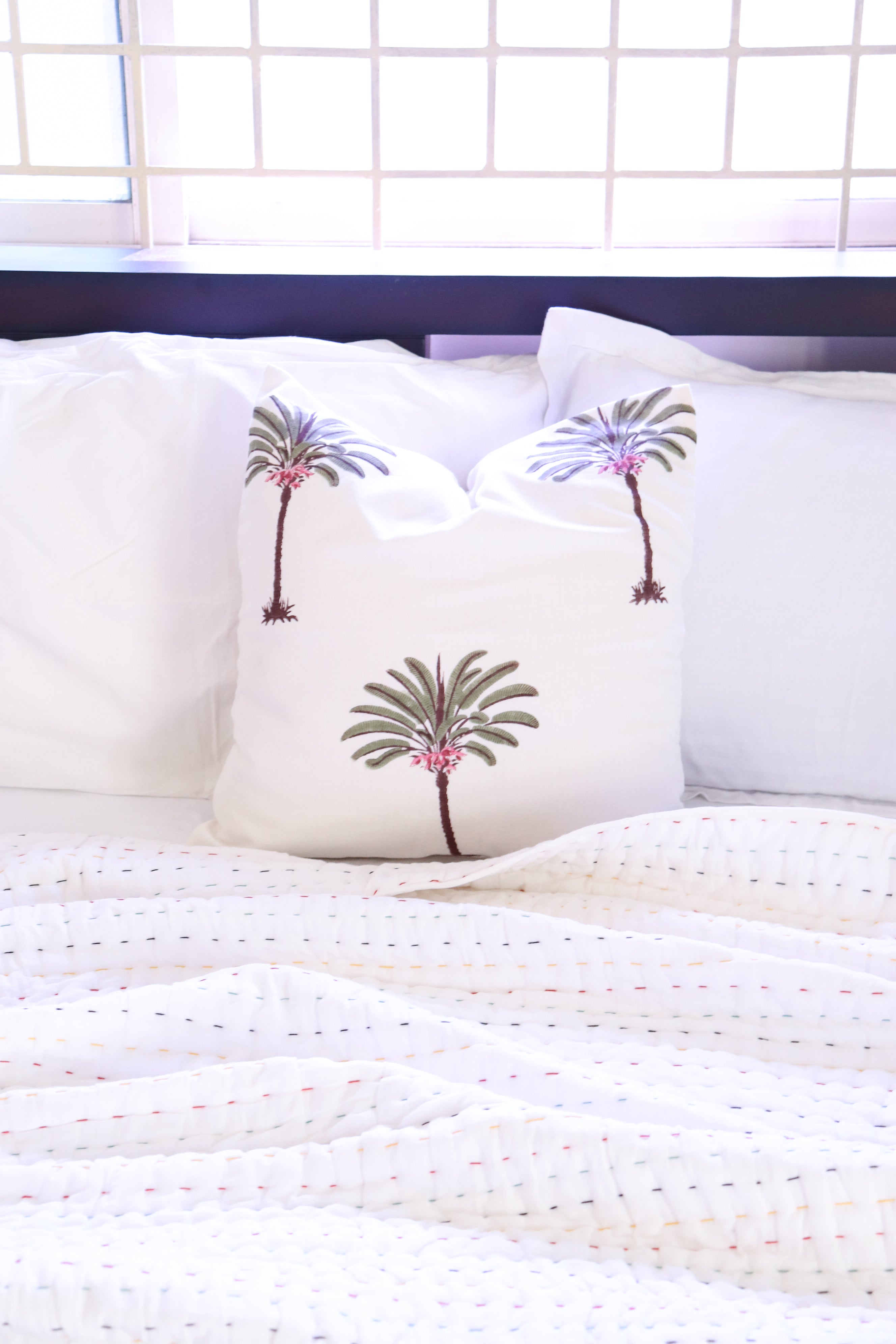 Palm Tree Block Print Cushion Covers - Decorative 16x16 | Kari by Kriti